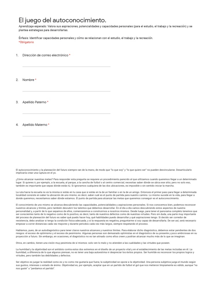 3°B El Juego Del Autoconocimiento. - Formularios de Google 01 | PDF ...