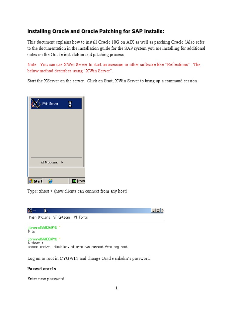 Installing Oracle and Oracle Patching For Sap Installs:: Below Method Describes Using "Xwin ...