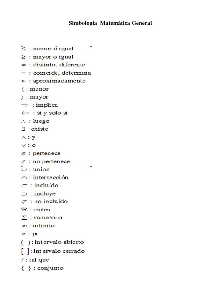 Simbología Matemática Esencial | PDF