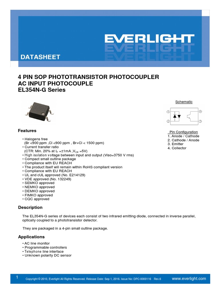 4 Pin Sop Phototransistor Photocoupler Ac Input Photocouple EL354N-G Series | PDF | Electrical ...