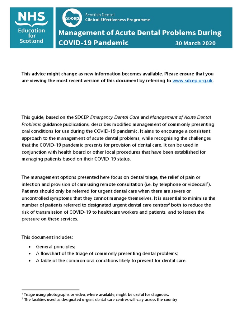 Management of Acute Dental Problems During Covid 19 | PDF | Human Tooth ...