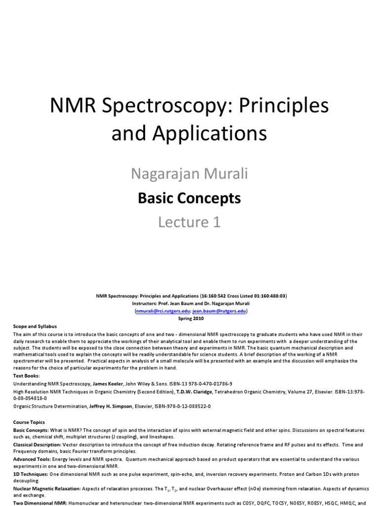 NMR Spectroscopy: Princip | PDF | Nuclear Magnetic Resonance | Two ...