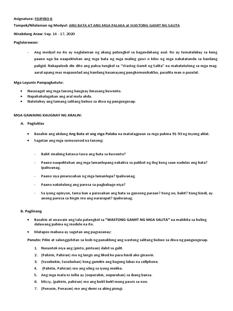 Filipino 6 (Week 5) - Laerning Module | PDF