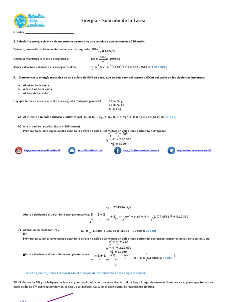 Ejercicios Resueltos de Energía Mecánica | PDF | Mecanica clasica ...
