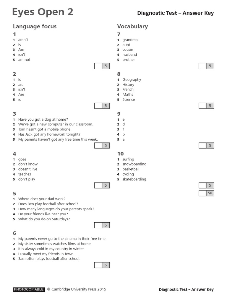 Diagnostic Test, Answer Key | PDF | Science | Science And Technology