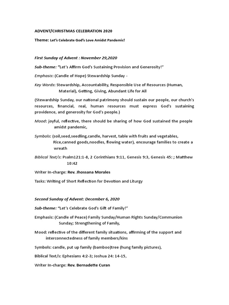 ADVENT LITURGICAL GUIDE CALENDAR of TOPICS and ASSIGNMENTS | PDF | Advent | Nativity Of Jesus