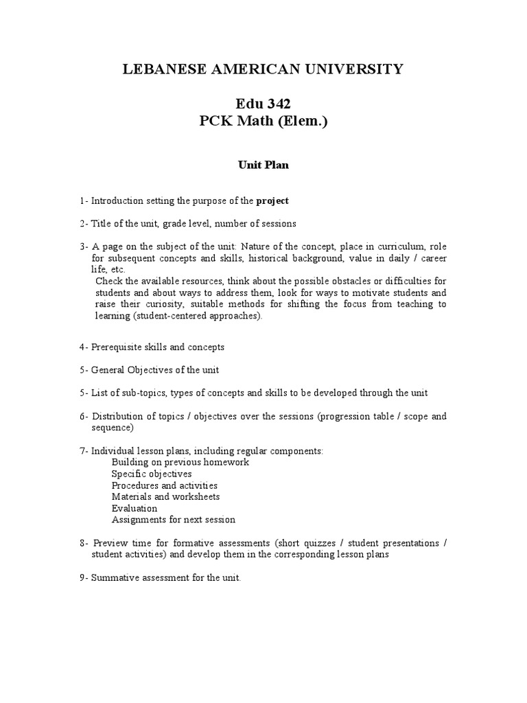 Guidelines For A Unit Plan (1) - 2 | PDF
