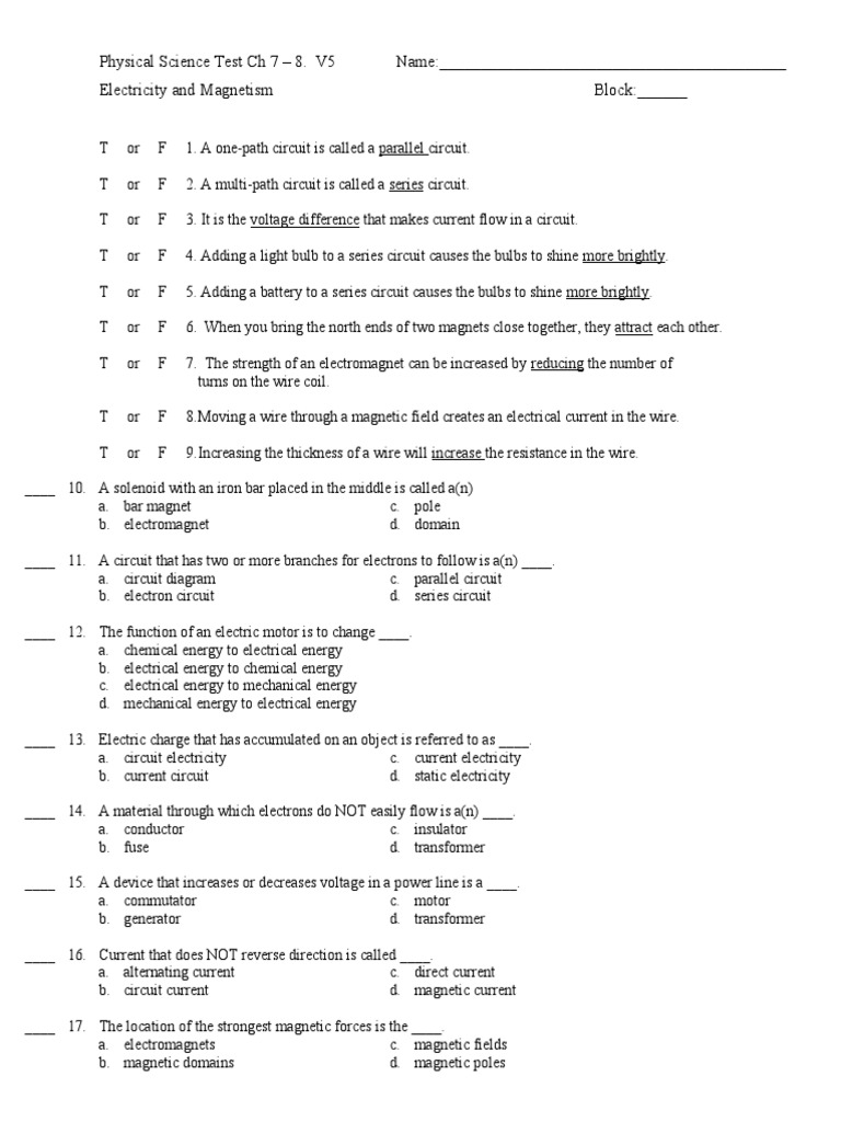 PS Test 4 CH 7 & 8 v5-1 | Download Free PDF | Magnetic Field | Series ...