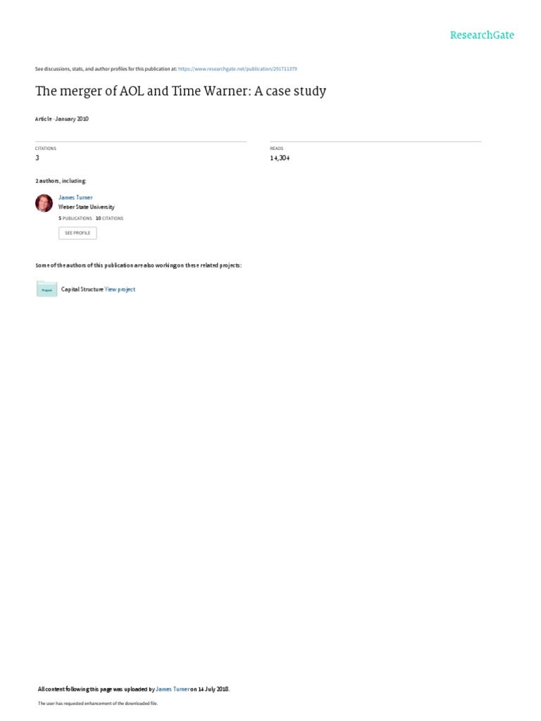 TimeAOLMerger Case Study | Download Free PDF | Aol | Mergers And Acquisitions