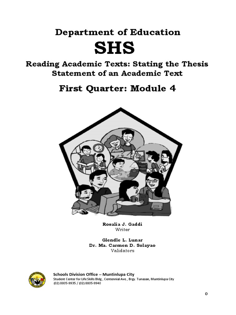 Department of Education: Reading Academic Texts: Stating The Thesis ...