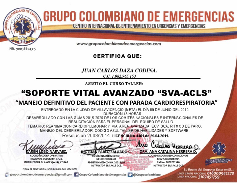 Certificado Acls Juan PDF | PDF