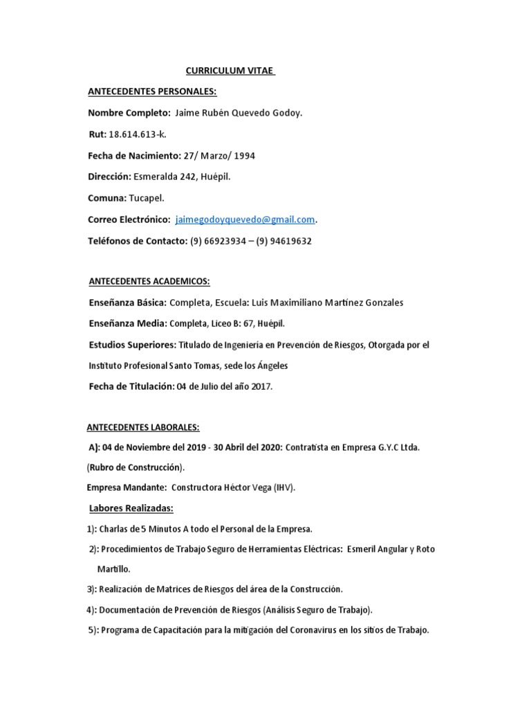 CURRICULUM VITAE Jaime Ruben | PDF | Plan de estudios | Educación avanzada