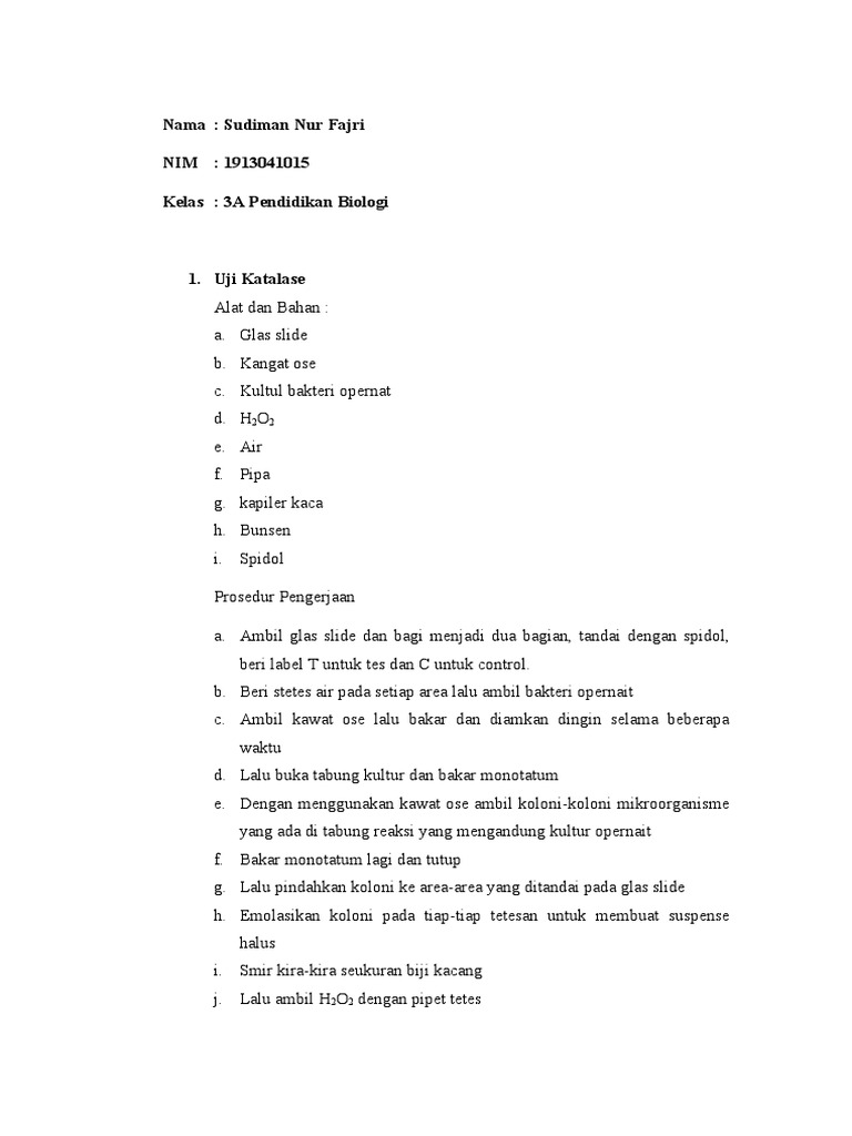 Uji Biokimia Bakteri: Katalase, Fermentasi, MR-VP, Indol | PDF