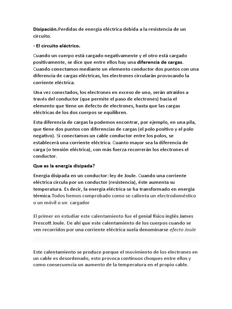 Qué es la energía disipada | PDF | Carga eléctrica | Electricidad