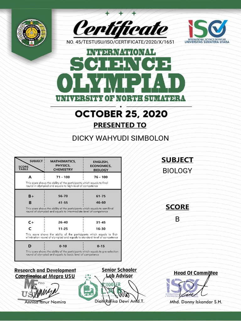 Certificate Iso Usu 2020 Dicky Wahyudi Simbolon PDF | PDF