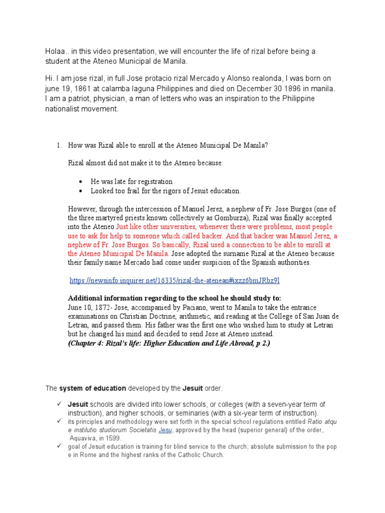 Rizal Script | PDF | Learning | Further Education