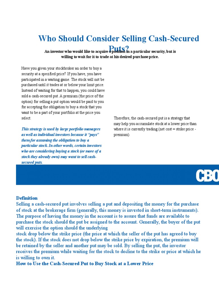 CBOE Cash Secured Puts Strategy | PDF | Put Option | Stocks
