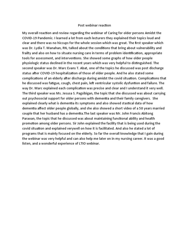 Webinar Reaction Paper | PDF