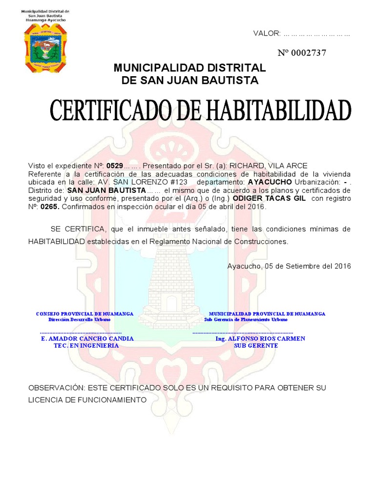 Certificado de Habitabilidad | PDF