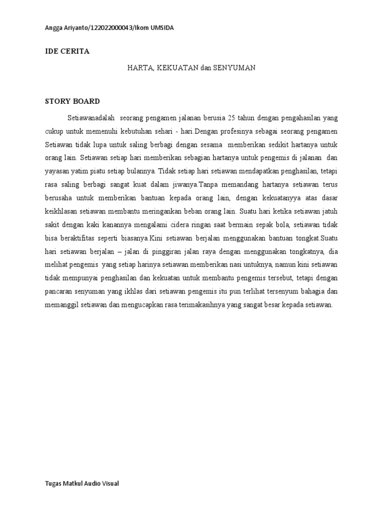 Contoh Ide Cerita Story Board Sinopsis S | PDF