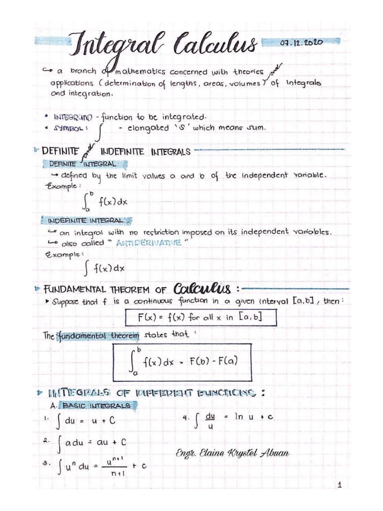 Integral Calculus Notes PDF | PDF