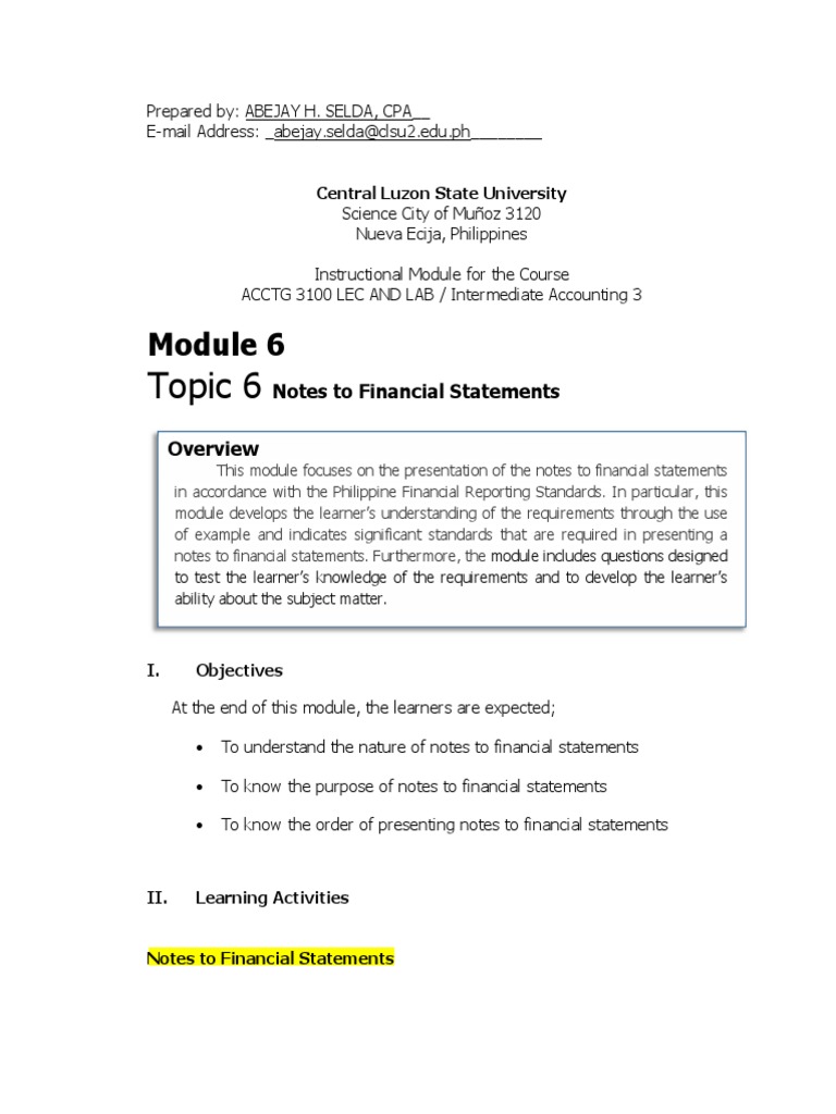 Module 6 - Notes To Financial Statements - Organized PDF | PDF ...