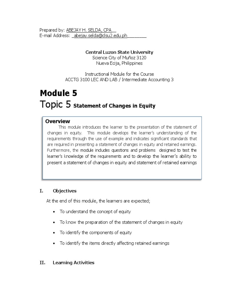 Module 5 - Statement of Changes in Equity PDF | PDF | Retained Earnings ...
