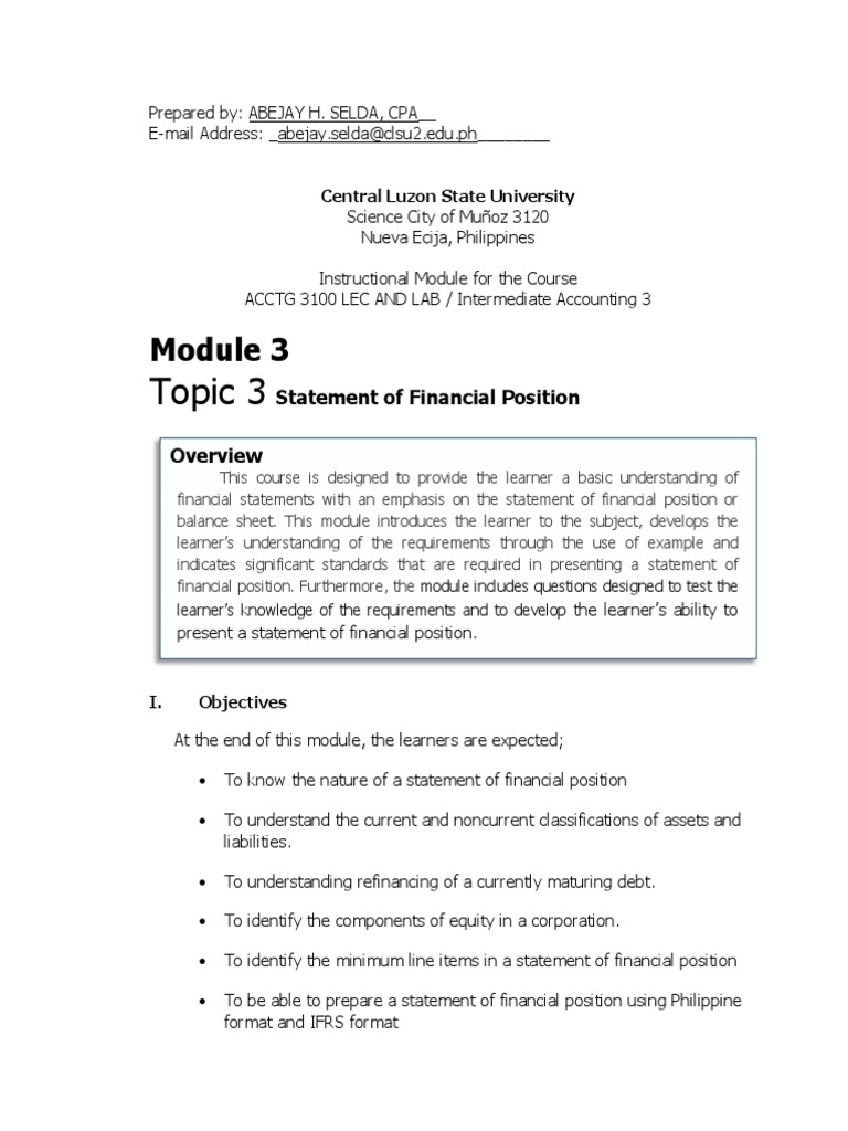 Module 3 - Statement of Financial Position PDF | PDF | Balance Sheet ...