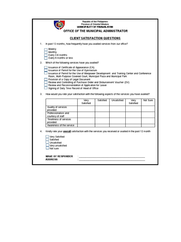 Client Satisfaction Form PDF | PDF