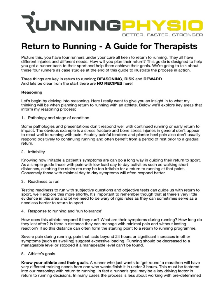 Return To Running - A Guide For Therapists: Reasoning, Risk and Reward ...