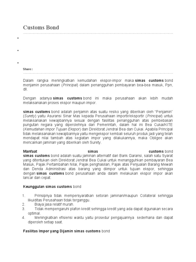 Customs Bond | PDF | Pengelolaan Keuangan & Uang
