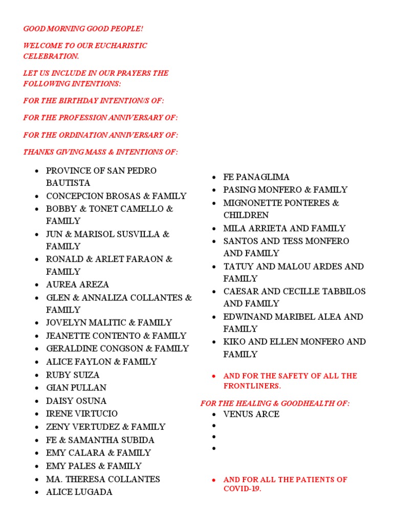 MASS Intentions - Month of November | PDF