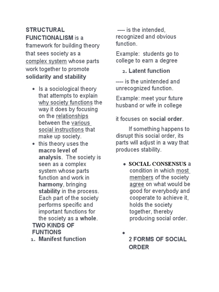 Structural Functionalism Is A: Social Consensus | PDF | Social ...