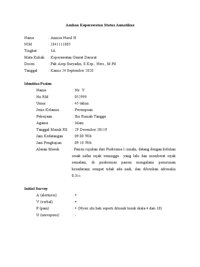 3A Askep Rangkuman Status Asmatikus Annisa Nurul H | PDF