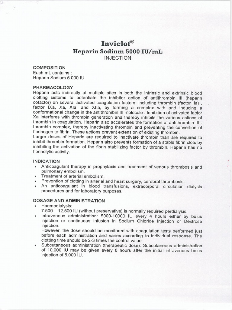 Inviclot Larutan Injeksi 5000 IU, ML - Heparin Natrium ...