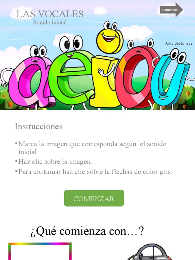Actividad de Sonidos Iniciales de Vocales | PDF
