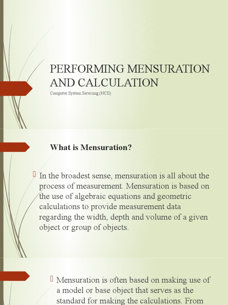 CALCULATING MENSURATION AND DIMENSIONS | PDF | Bit | Measurement