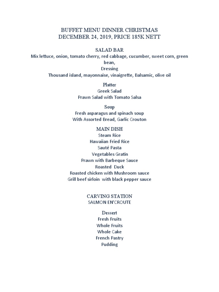Christmas Dinner Buffet Menu 2019 | PDF