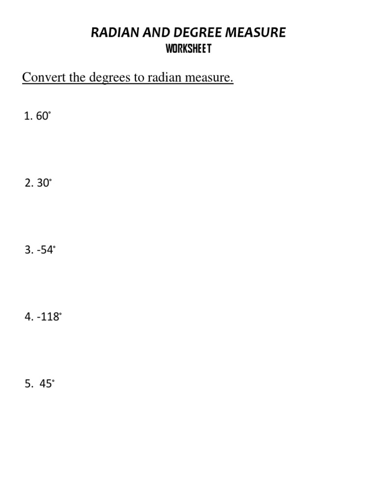 Radian and Degree Measure Worksheet | PDF
