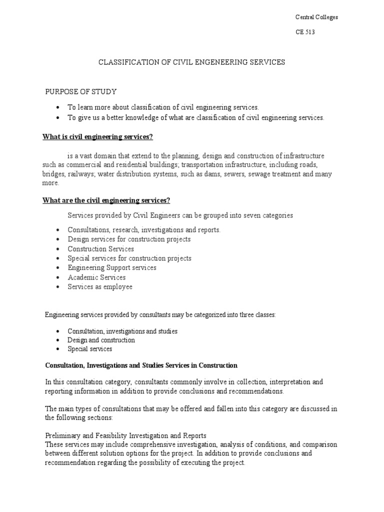 Classification of Civil Engineering Services | PDF | Civil Engineering ...
