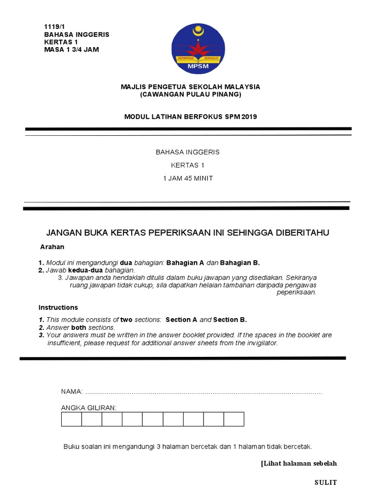 SPM TRIAL 2019 - Penang - P1 | PDF | Epistemology | Cognition