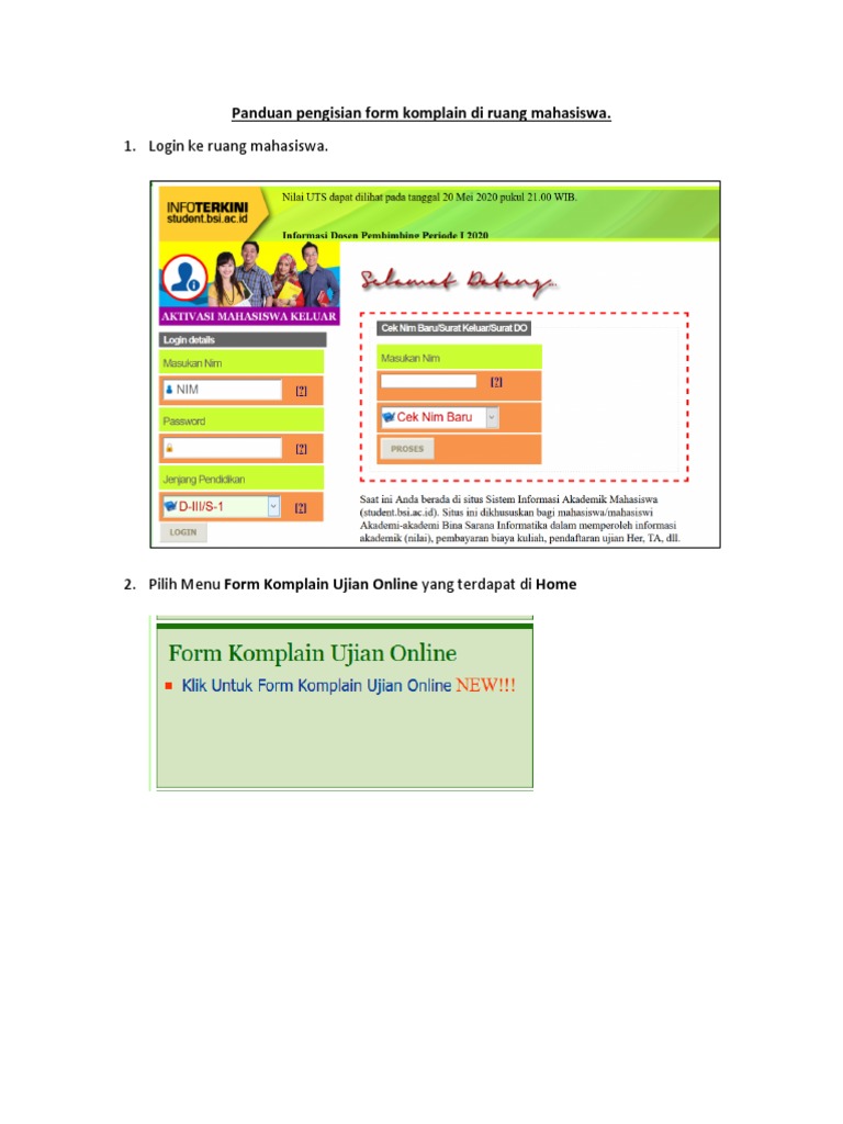 Panduan Pengisian Form Komplain Ujian Online MHS Ubsi | PDF