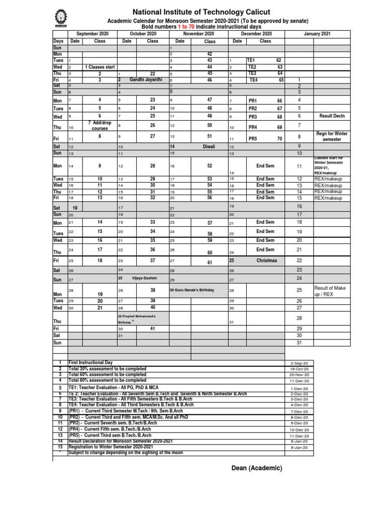 Academic Calendar - Monsoon-2020-2021 | PDF | Educational Assessment ...