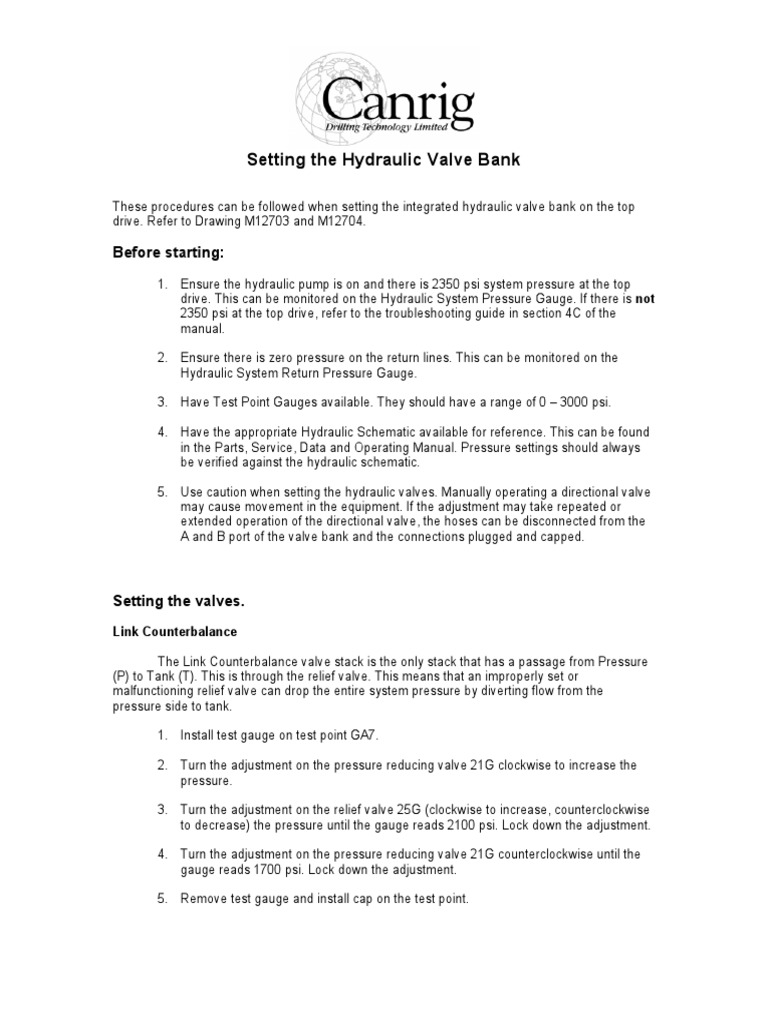 Hydraulic Valve Bank Setup Guide | PDF | Valve | Pump