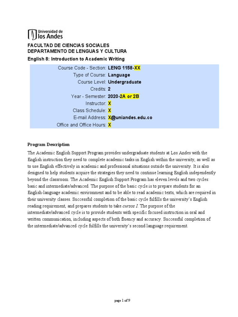 LENG1158 English 8 Syllabus For 2020-2A and 2B (Jul.29.2020) | PDF ...