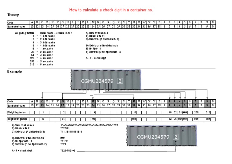 Container Check Digit Calculation Guide | PDF