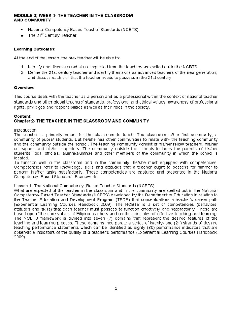 Module 3 Week 4-The Teacher in The Classroom and Community | PDF | Information Literacy ...