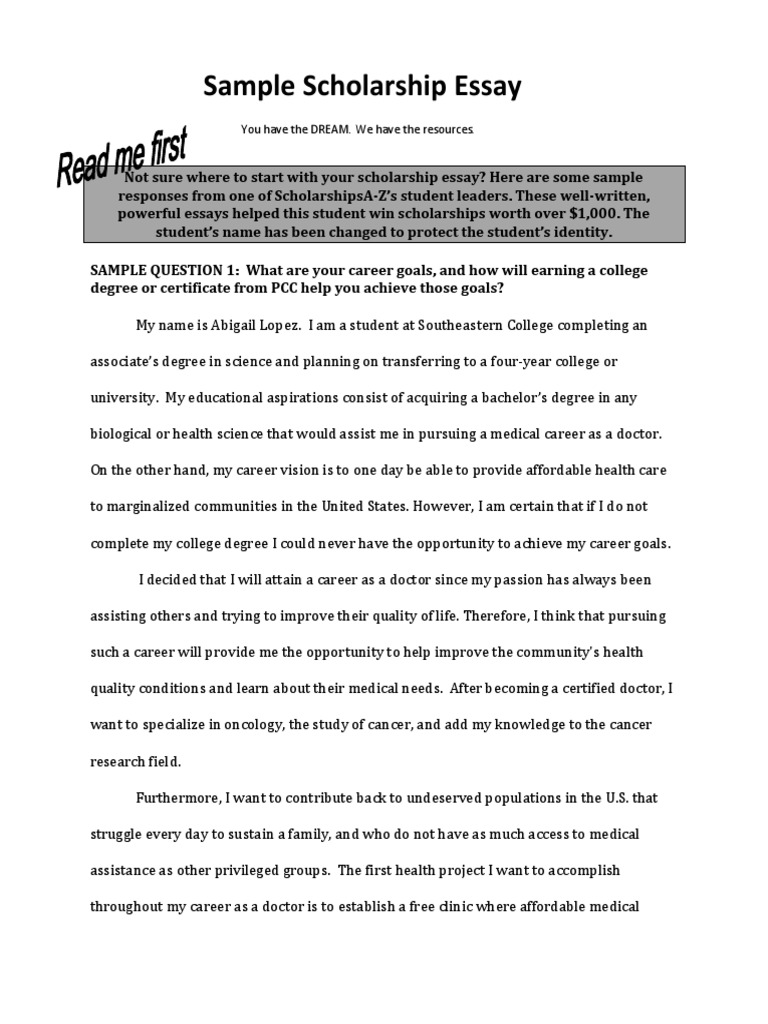 Sample Scholarship Essay: You Have The DREAM. We Have The Resources ...