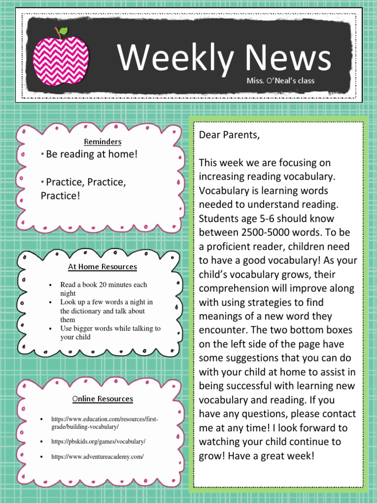 Weekly Newsletter Vocabulary | PDF | Career & Growth | Wellness