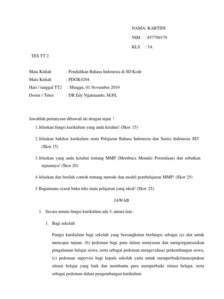 TT2 Bahasa Indonesia KARTINI 857799179 | PDF | Seni & Disiplin Bahasa